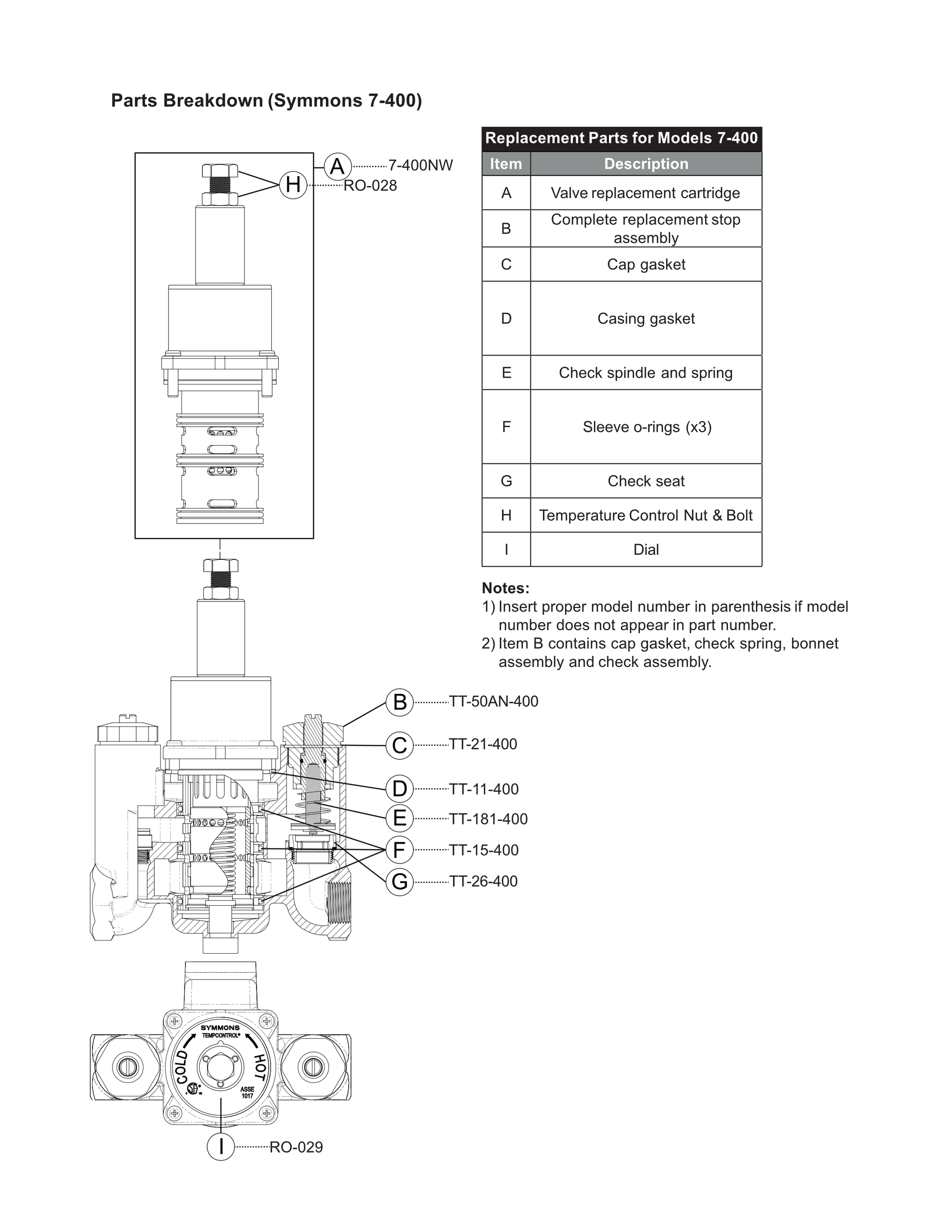 Symmons 7-1000 Parts Breakdown - Quality Plumbing Supply