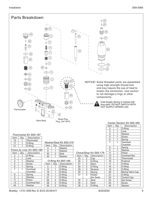 Bradley S59-3080-PB Parts Breakdown & Diagram