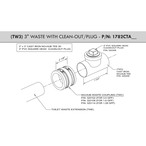Willoughby 1782CTA 3" Cast Iron Clean-Out Tee With PVC Plug