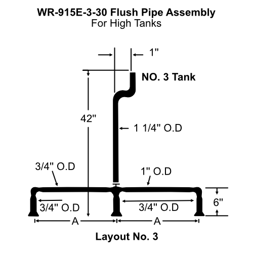 White Racker WR-915E-3-30 Urinal High Tank Brass Flush Pipe
