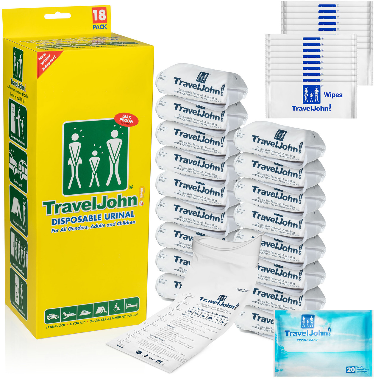 TravelJohn Disposable Urinal (TJ1A-C) - 18 Pack