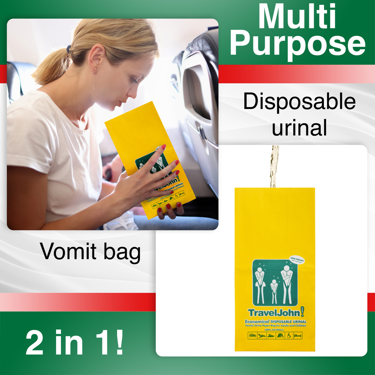 TravelJohn™ Economical Disposable Urinal (TJ1P) - Vomit/Urine Paper Bag ...