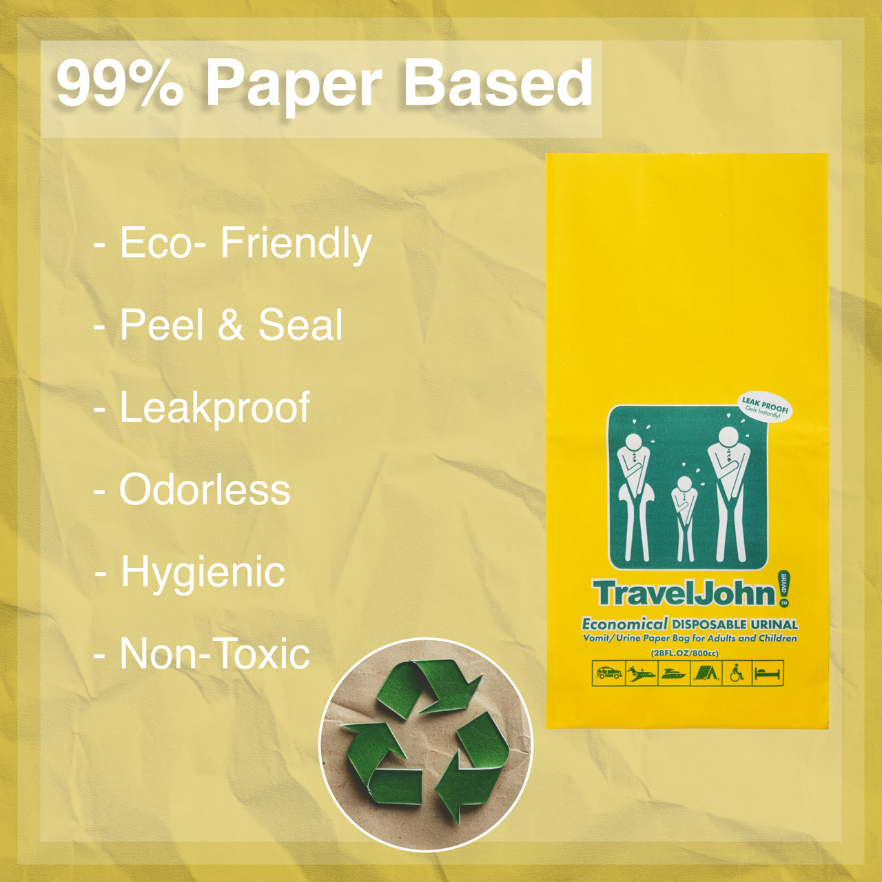 TravelJohn™ Economical Disposable Urinal (TJ1P) - Vomit/Urine Paper Bag ...