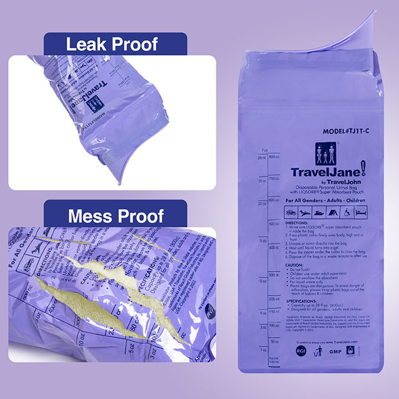 TravelJane Resealable Disposable Urinal (TJ1T-C) 18 Pack