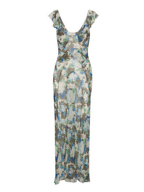 The Lila Blue Hydrangea | Sheer Floral Maxi Dress | Réalisation Par