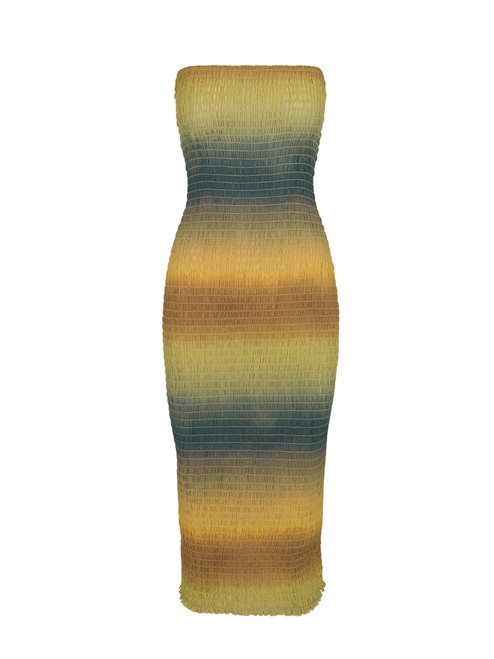 Jade Ambient | Striped Shirred Strapless Silk Dress | Réalisation Par