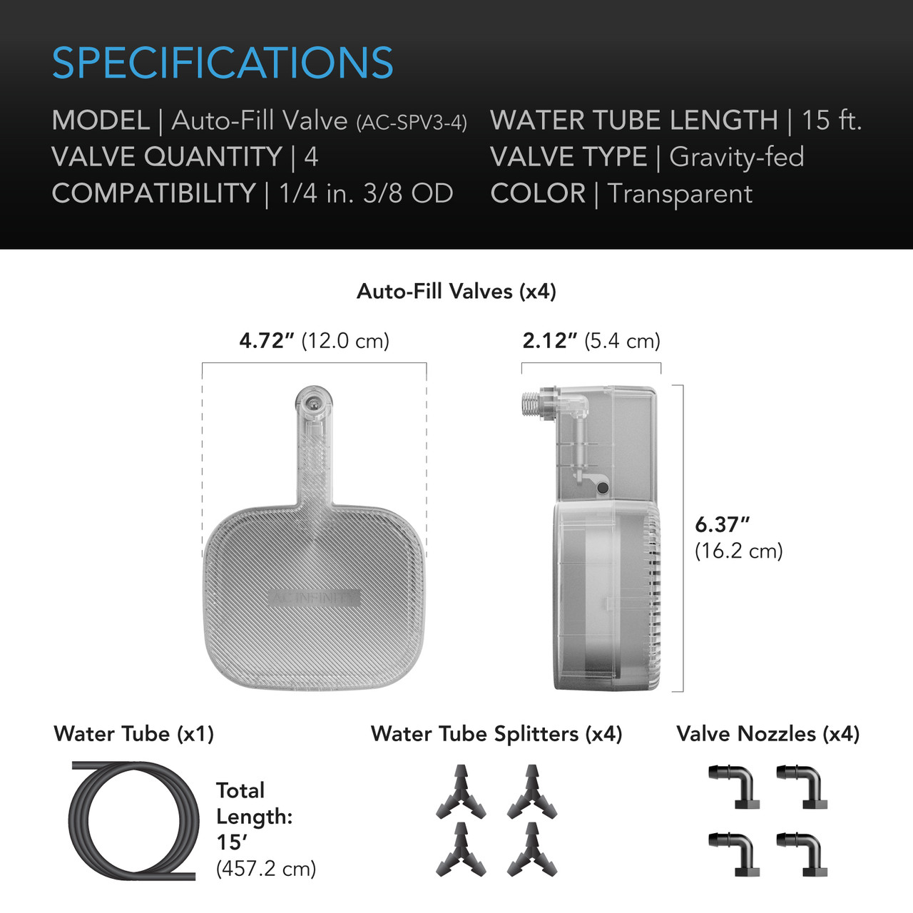 Auto-Fill Upgrade Valve Kit for Self-Watering Base, 4-Pack - AC Infinity