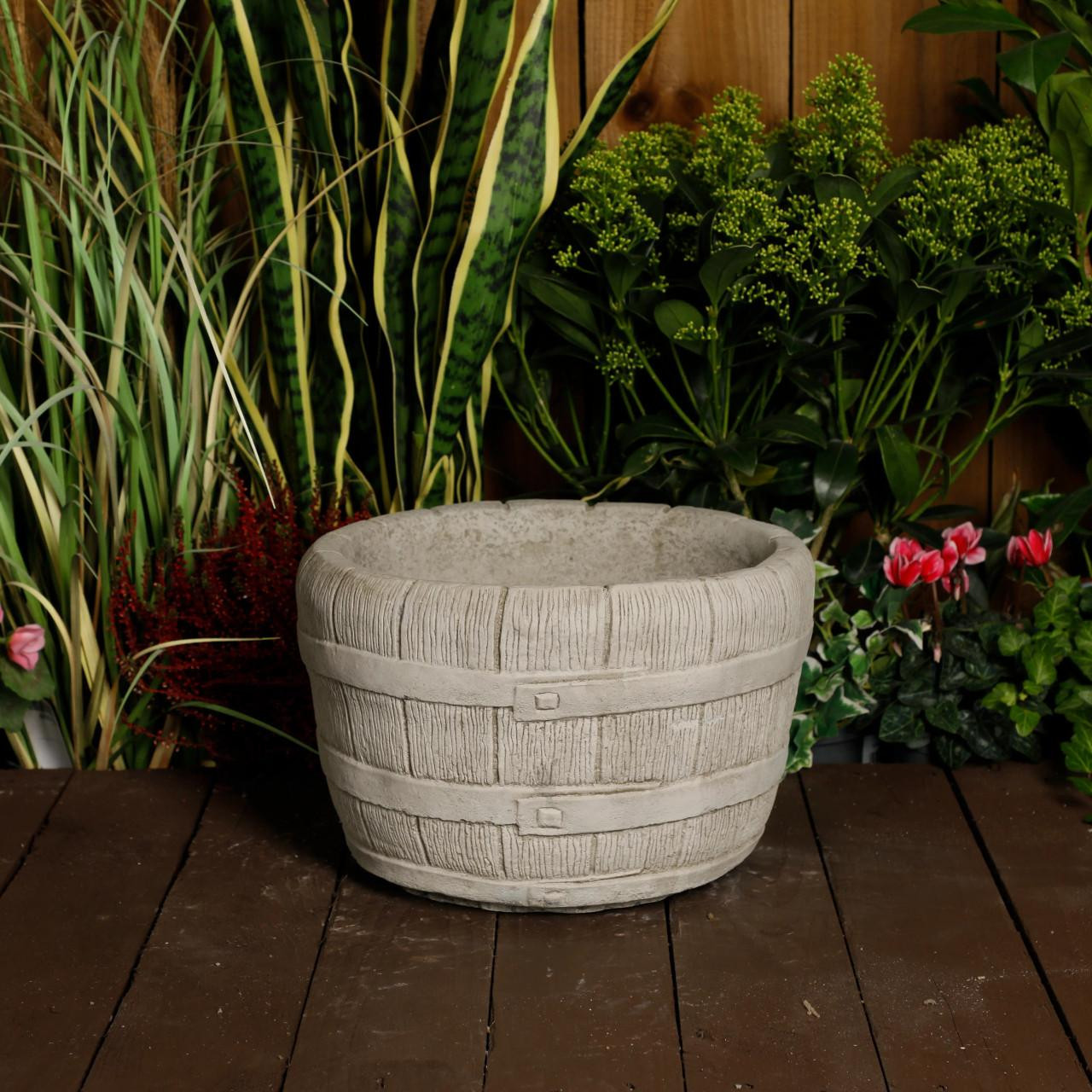 Charming Small Barrel Garden Planter| Stunning Stone Cast Plant Pots ...