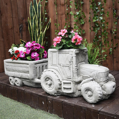 Tractor & Trailer Planter Set | UK Made Garden Ornaments