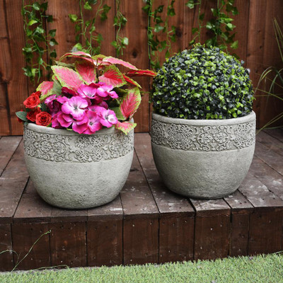 Pair of matching stone plant pots | Rounded Style Planters | Pair of ...