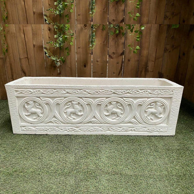 Large Tiger Stone Planter | White Trough for Garden | UK Delivery
