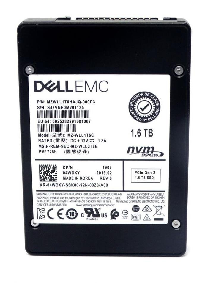 400-AWET Dell 1.6TB PCI Express NVMe U.2 SSD