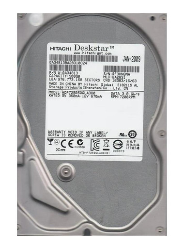 Hitachi Deskstar 0A37233 500GB 7200rpm SATA 3Gbps 3.5in Hard Drive