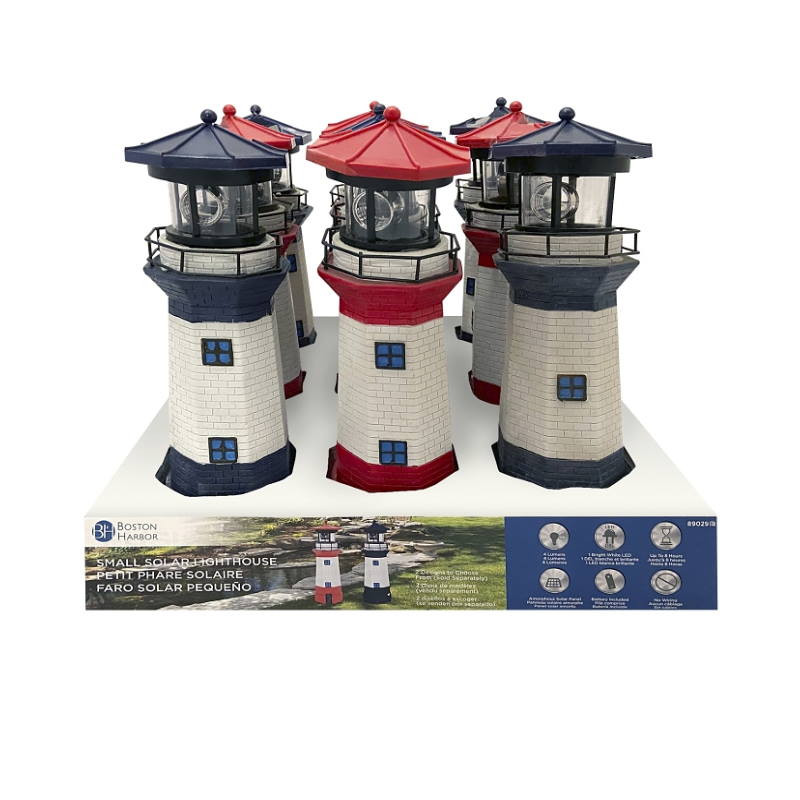 Solar Powered Lighthouse- LED Light Turns- 11" High - Surry General Store