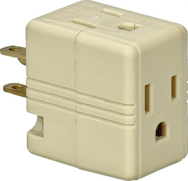 Cooper- 3 Way Outlet Adapter With Ground- Ivory - Surry General Store