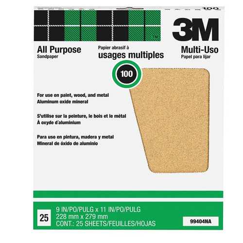3M- Sanding Paper- 100 Grit- 9" x 11"- Aluminum Oxide- 25 Pack - Surry ...