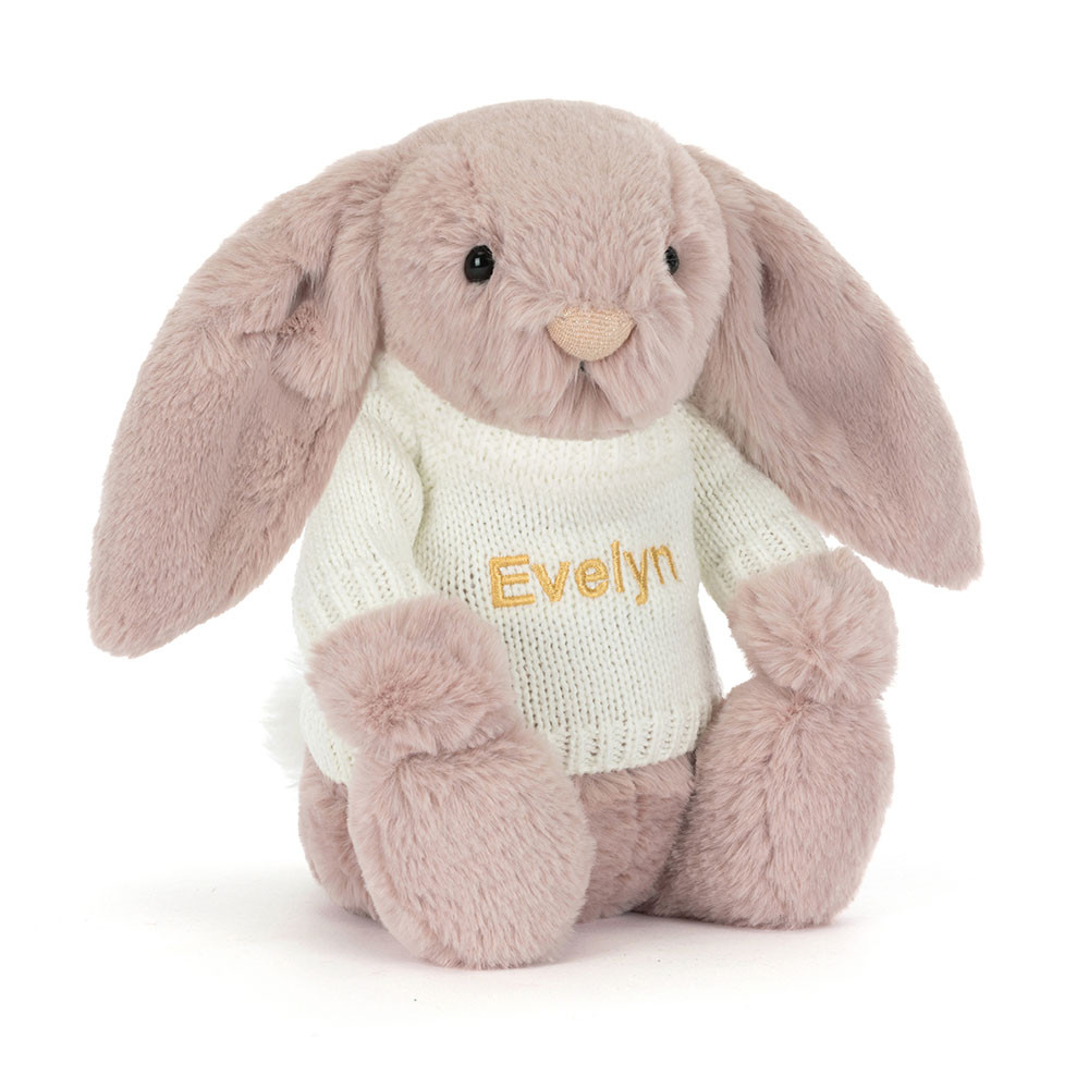 Bashful Luxe Bunny Rosa with Personalized Cream Jumper - Official Jellycat
