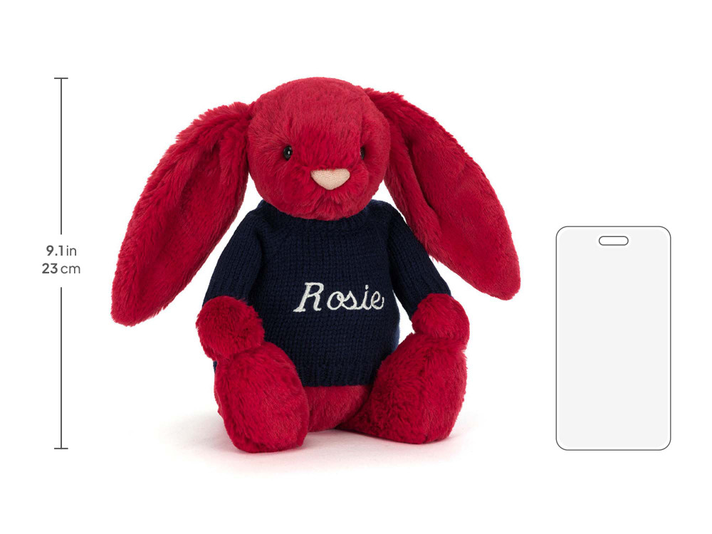 Bashful Luxe Bunny Scarlett with Personalized Navy Jumper - Official Jellycat