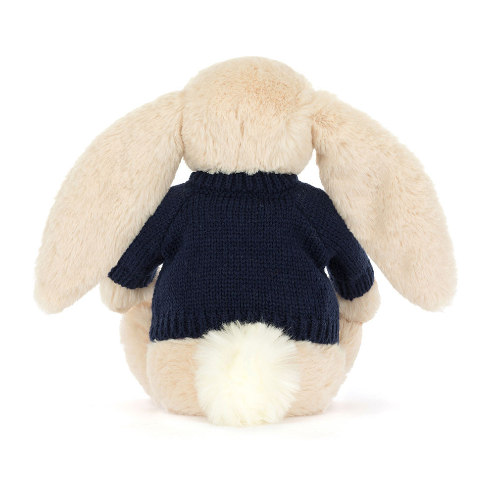 Bashful Luxe Bunny Willow with Personalized Navy Jumper - Official Jellycat