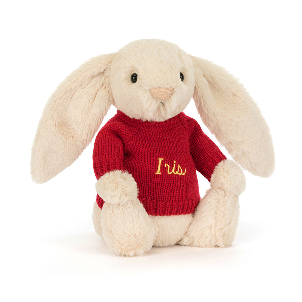 Bashful Luxe Bunny Willow with Personalized Red Jumper - Official Jellycat