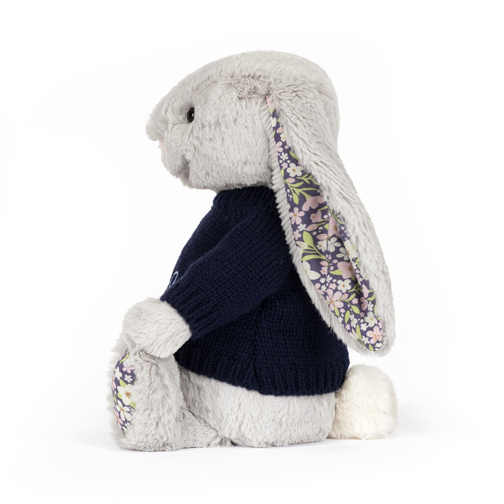 Blossom Silver Bunny 'Bloom' with Personalized Navy Jumper - Official Jellycat