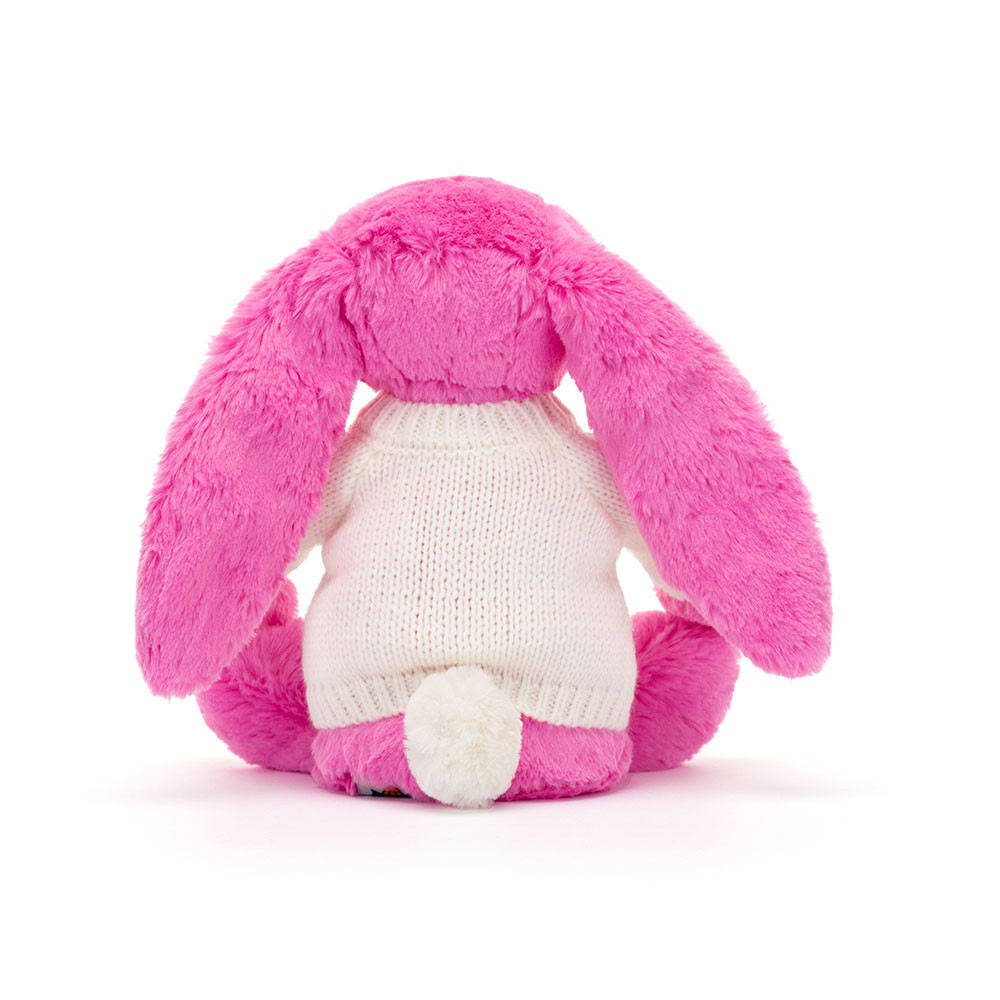 Bashful Hot Pink Bunny with Personalized Cream Jumper - Official Jellycat