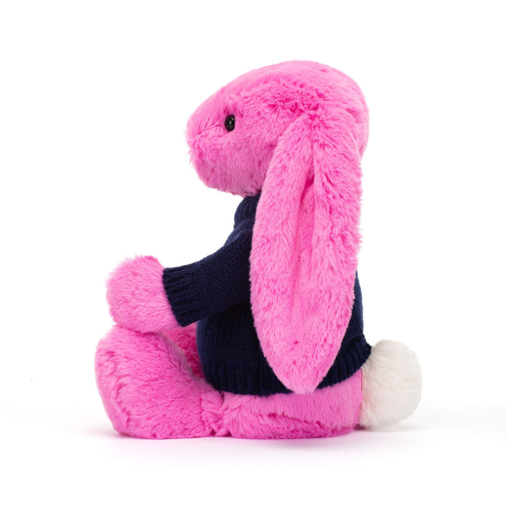 Bashful Hot Pink Bunny with Personalized Navy Jumper - Official Jellycat