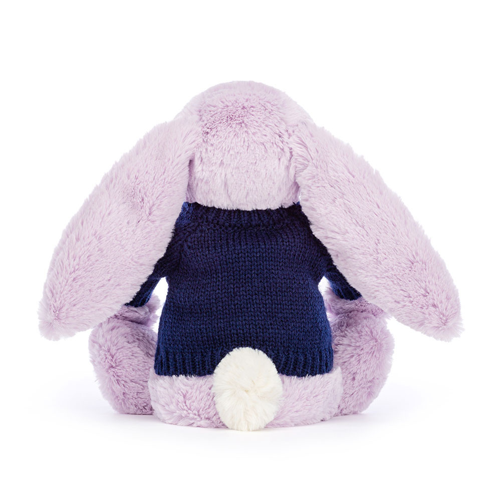 Bashful Lilac Bunny with Personalized Navy Jumper - Official Jellycat