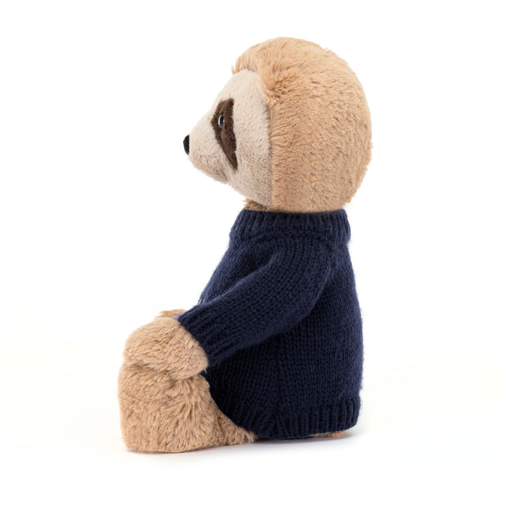 Bashful Sloth with Personalized Navy Jumper - Official Jellycat