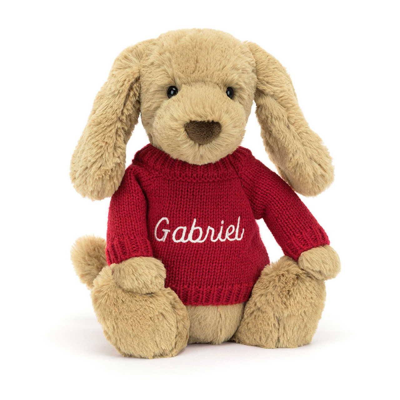 Bashful Toffee Puppy with Personalized Red Jumper - Official Jellycat