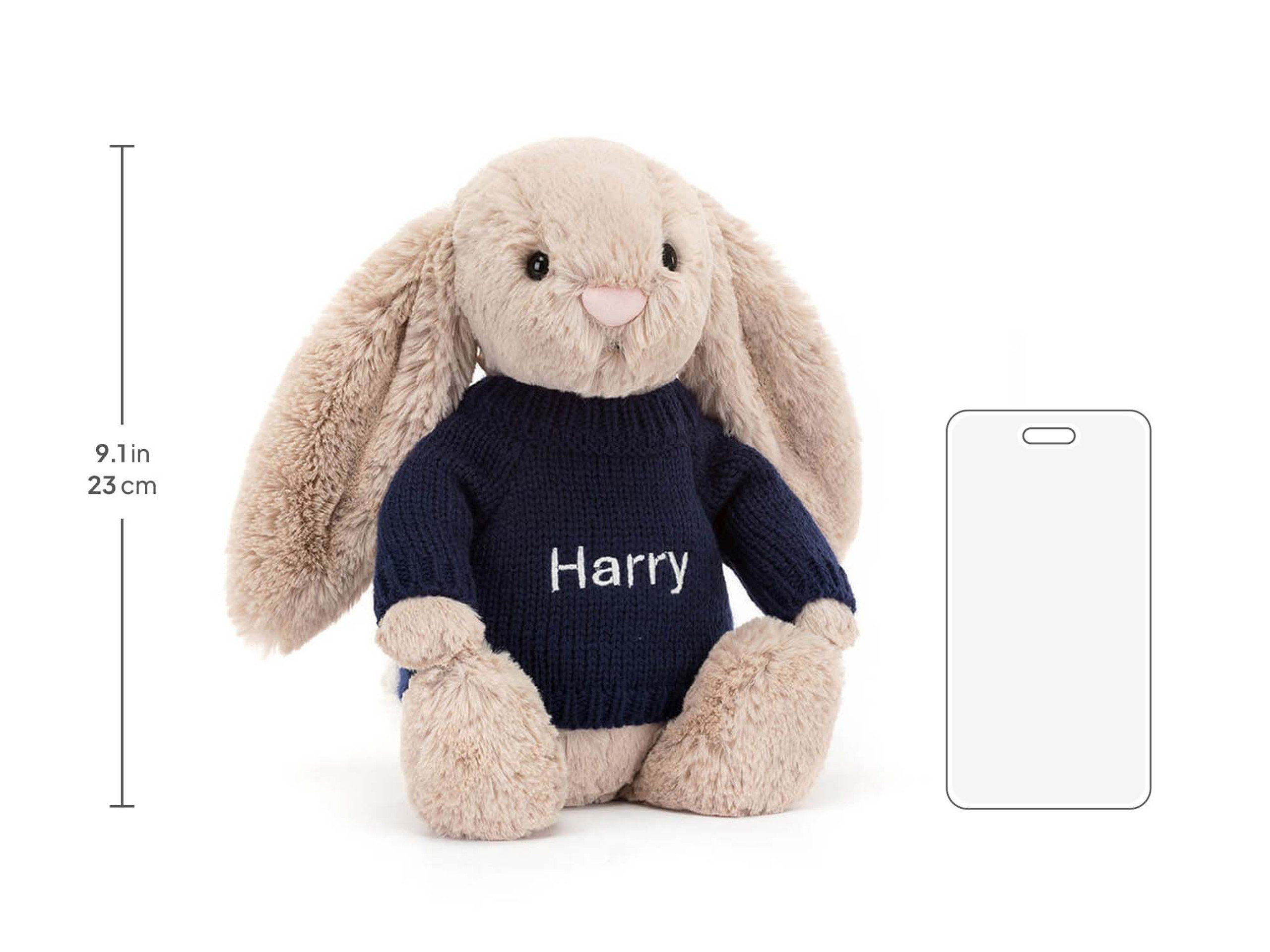 Bashful Beige Bunny with Personalized Navy Jumper - Official Jellycat
