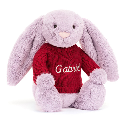 Bashful Lilac Bunny with Personalized Red Jumper - Official Jellycat