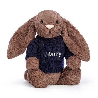Bashful Fudge Bunny with Personalized Navy Jumper - Official Jellycat