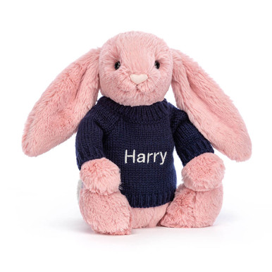 Bashful Petal Bunny with Personalized Navy Jumper - Official Jellycat