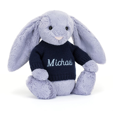 Bashful Viola Bunny with Personalized Navy Jumper - Official Jellycat