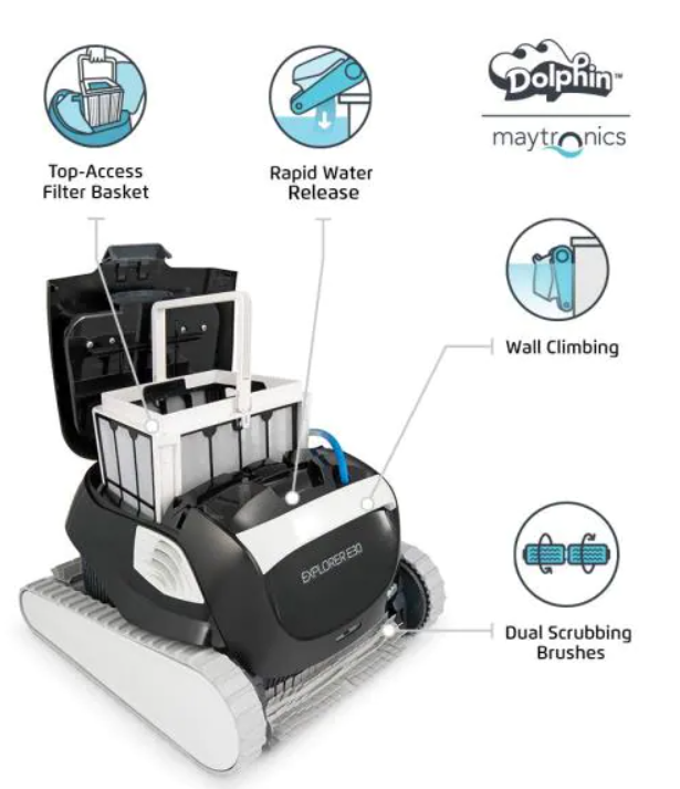 Maytronics Dolphin Explorer E30 Robotic Pool Cleaner, 99996240-XP - EZ ...