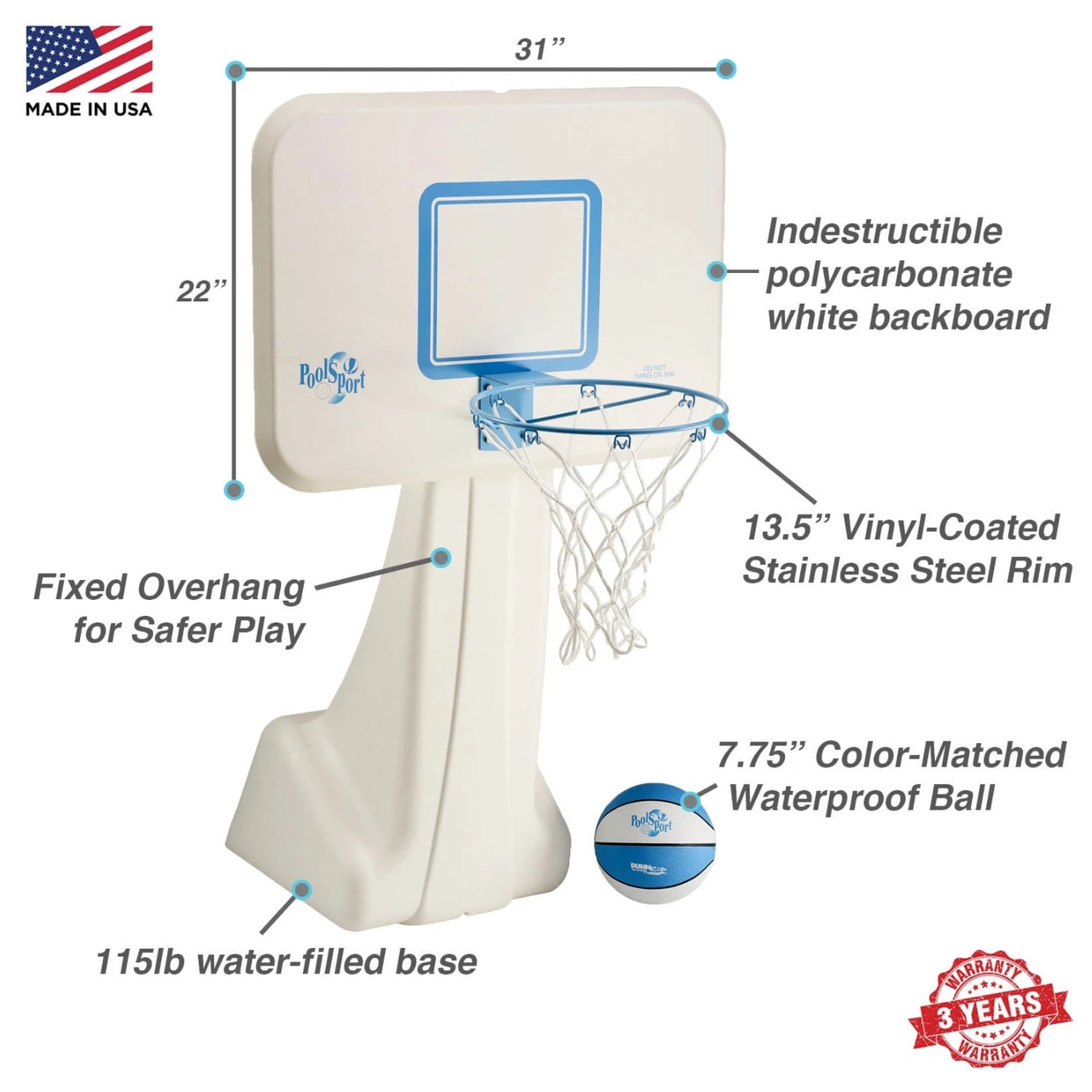 Dunn-rite Products PoolSport Basketball Hoop With Ball, Base, & 13.5 ...