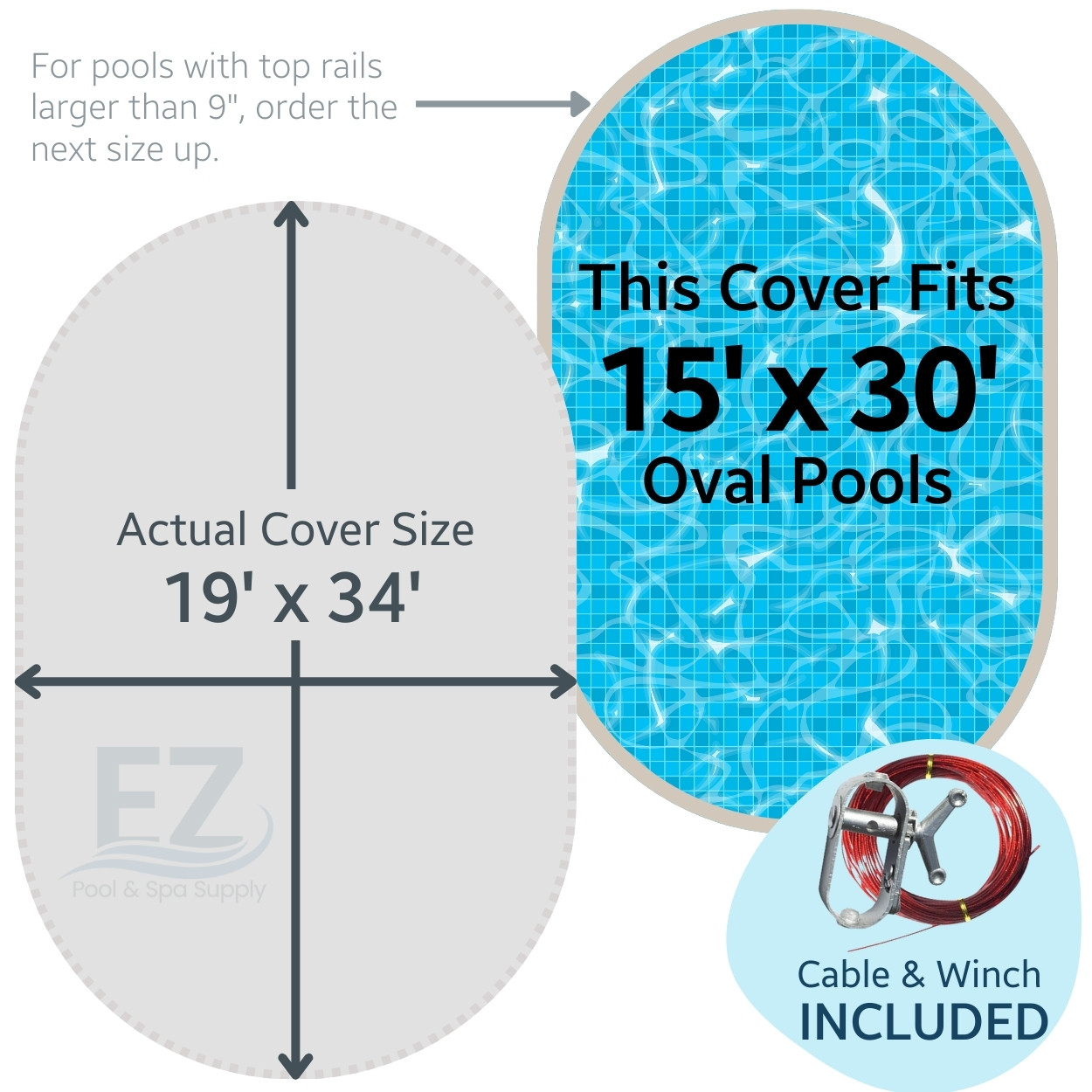 Deluxe 15' x 30' Oval Above Ground Pool Winter Cover with 4' Overlap ...