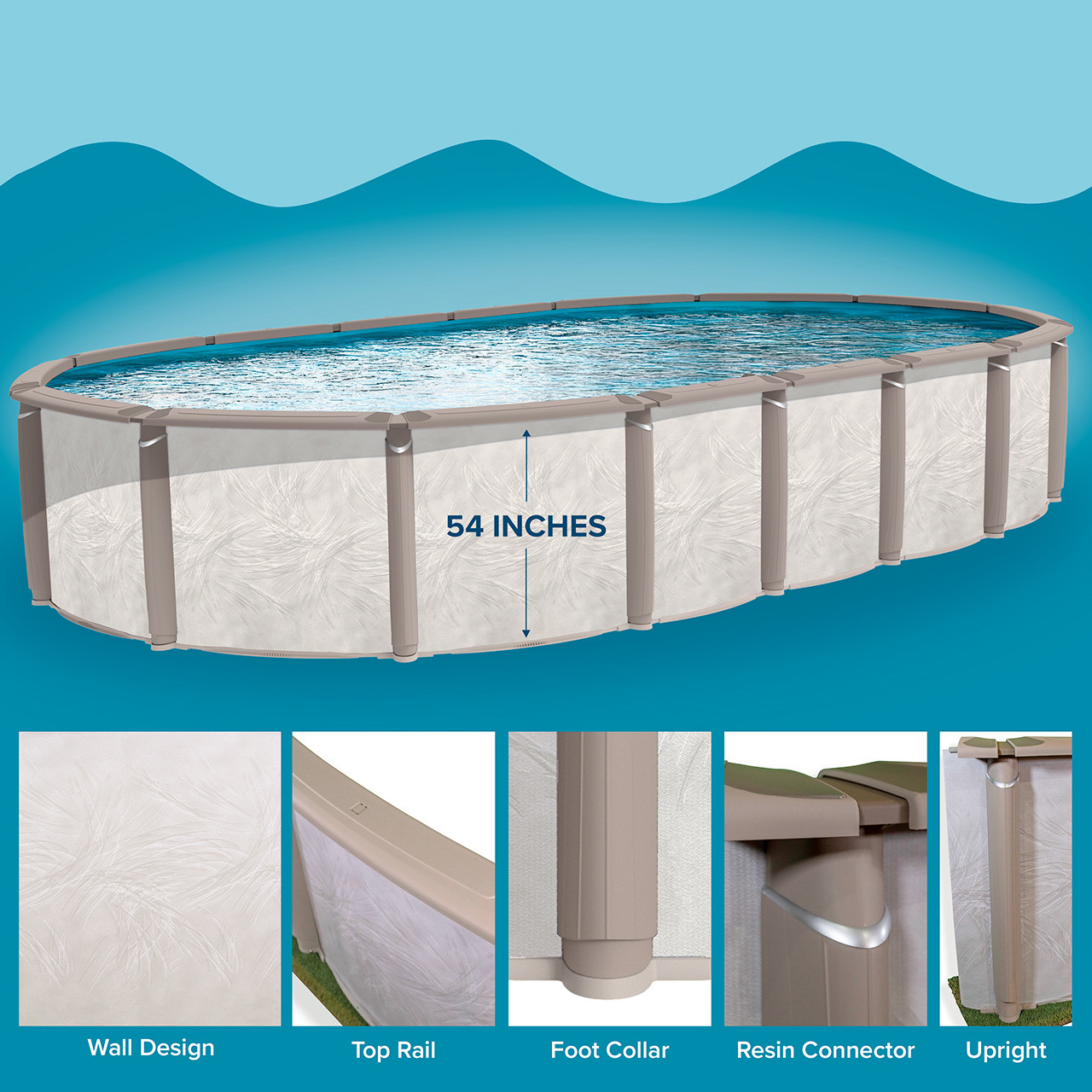 Azor Above Ground Swimming Pool Package, 18' x 33' Oval 54" - EZ Pool ...