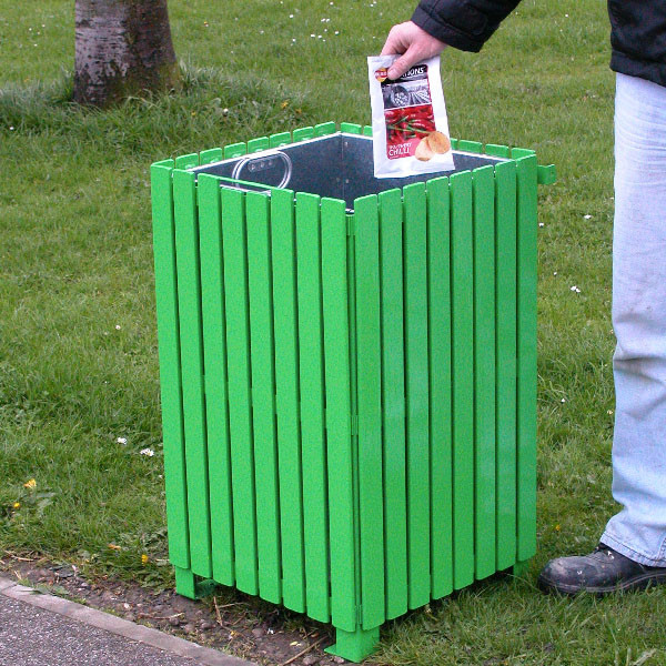 Wybone Anti Vandal Litter Bin Open Top Metal Slatted Bin