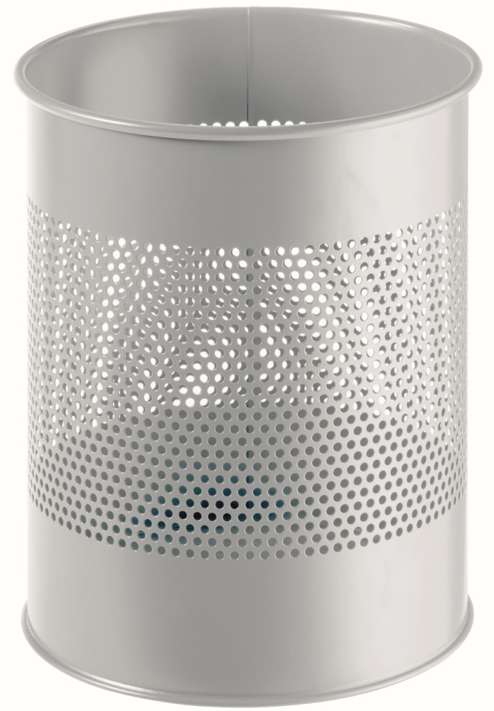 Durable Round Metal Perforated Waste Basket - 15 Ltr - Grey