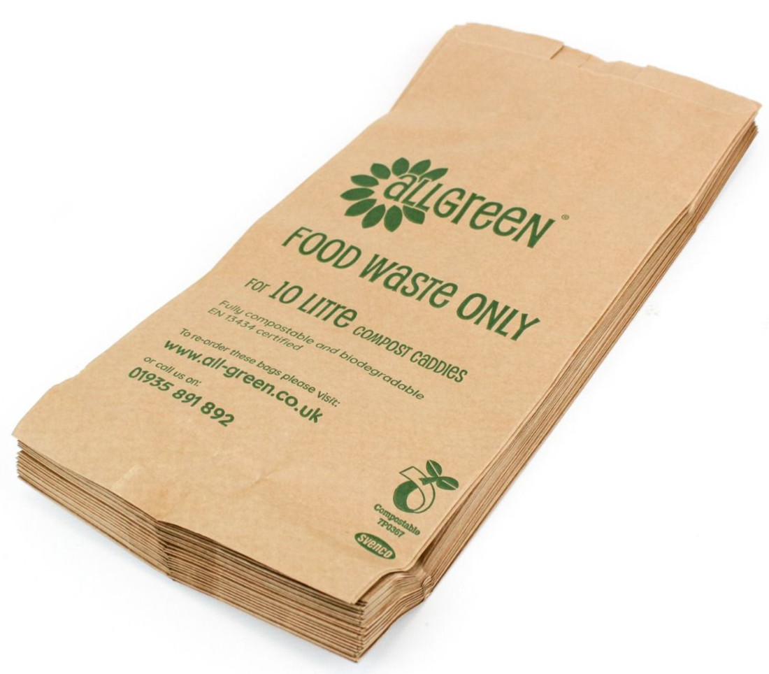 All-Green EcoSack Compostable Paper Caddy Bags - 10 Ltr