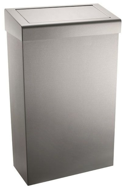Metal Waste Bin with Flap Lid - 30 Ltr - Brushed Stainless Steel