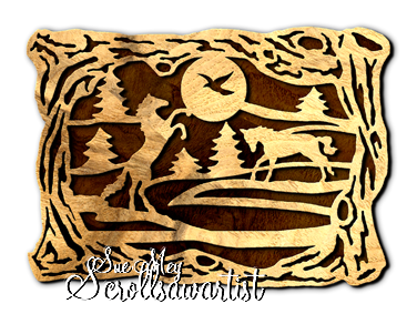 Wood Frame With Horses Scene Scroll Saw Artist