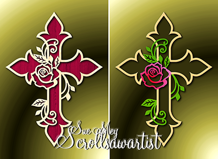 Pointy cross with rose - Scroll Saw Artist