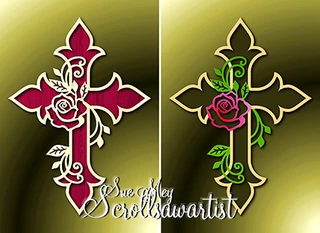 Pointy cross with rose - Scroll Saw Artist