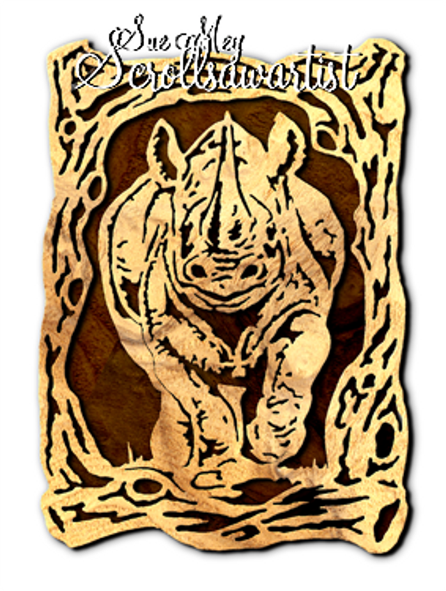 Wood frame with rhino - Scroll Saw Artist