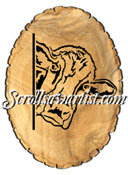 Oval rustic wood slab - peeking cow - Scroll Saw Artist