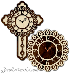 Wall clock/cross clock set - Tribal - Scroll Saw Artist