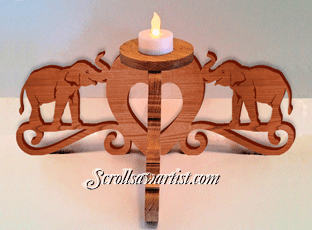 Slotted Heart & Elephants tea light stand - Scroll Saw Artist